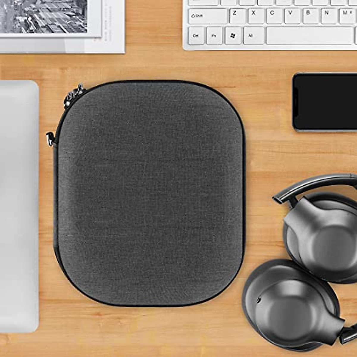 Geekria Shield Headphones Case Compatible with JBL Tour ONE, Live 660NC, 650 BTNC, Tune 750, Live 500BT, E65BTNC Case, Replacement Hard Shell Travel Carrying Bag with Cable Storage (Dark Grey)