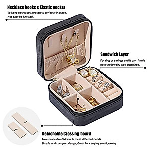 MODENGKONGJIAN Mini Jewelry Travel Case, PU Leather Travel Jewelry Organizer Box, Small Portable Portable Jewellery Storage Holder for Womens Rings Earrings Necklaces Bracelets (Black)