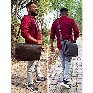RUSTIC TOWN Leather Messenger Bag for Men Women - Top Grain Leather Laptop Satchel Office Shoulder Bag (16-Inch, Dark Brown)
