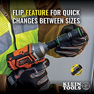 Klein Tools 66070 Impact Socket Set, Impact Driver Flip Socket, Five Sockets with 1/4-Inch Hex and 1/2-Inch Square Socket Adapters, 7-Piece