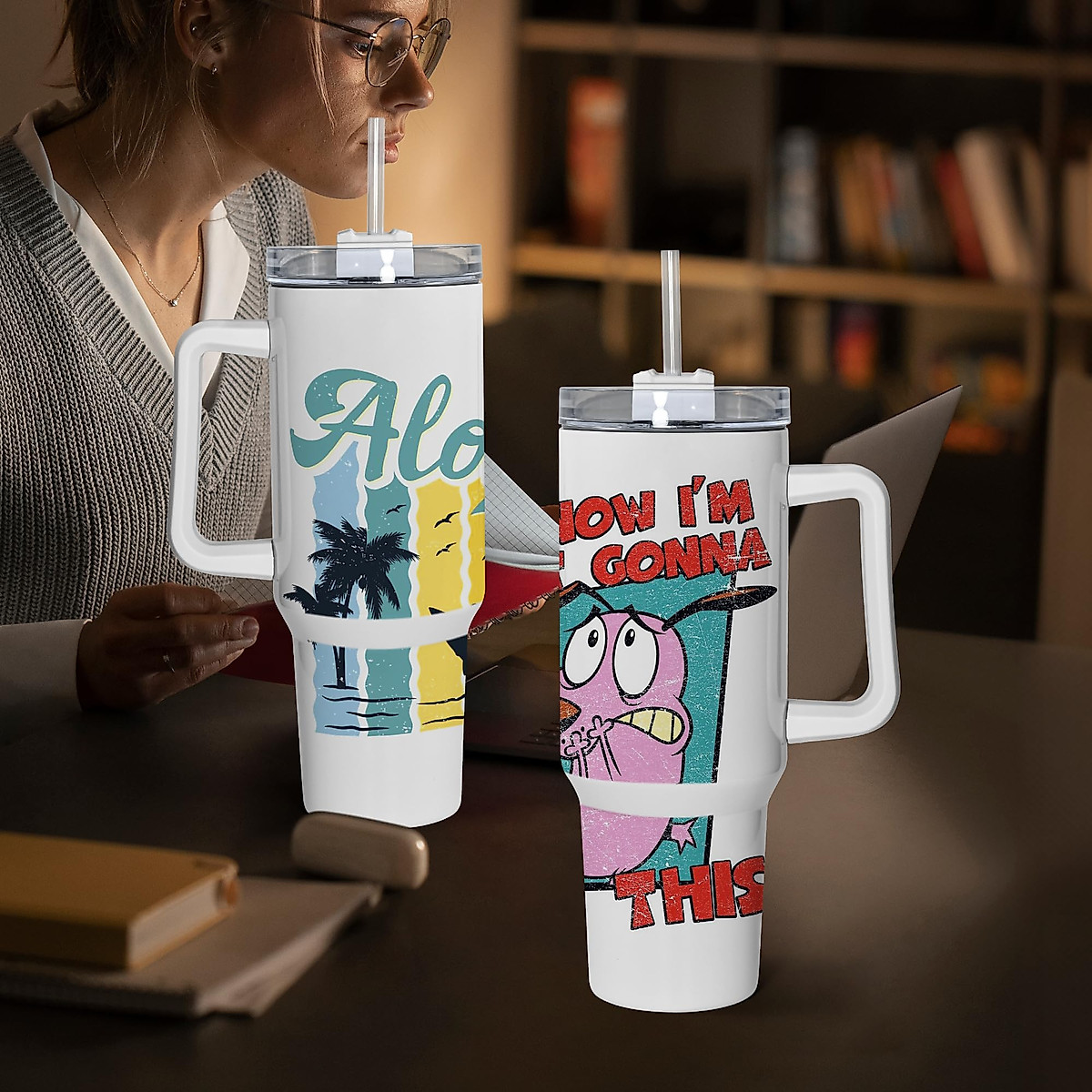 sweet grain 40oz Sublimation Tumbler with Handle and Straw Lid, 12 Pack Double Wall Vacuum Reusable Stainless Steel Insulated Water Bottle Travel Mug Cup, White, DIY Gift