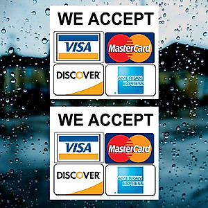 eSplanade We Accept Visa, MasterCard, Amex and Discover Credit Cards Sign Sticker Decal - Easy to Mount Weather Resistant Long Lasting Ink (Size 4" x 4")