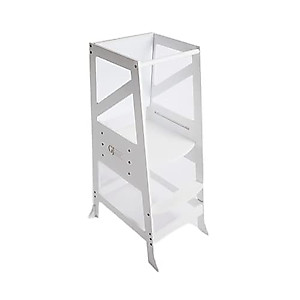 Toddler Standing Tower-Kitchen Step Stool for Toddlers with Message Boards and Safety Rail-3 Adjustable Heights Stool, Toddler Kitchen Helper-Removable, Anti Slip Stool for Bedroom, Bathroom (White)