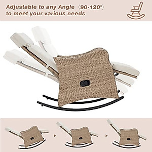 HOMREST Outdoor Recliner Chair,Rattan Wicker Rocking Chair,Patio Reclining Lounge Chaise with Soft Removable Cushion,Adjustable Footrest,Beige