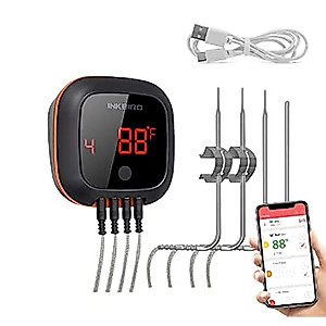 Inkbird Bluetooth Grill BBQ Meat Thermometer with 4 Probes Digital Wireless Grill Thermometer, Timer, Alarm,150 ft Barbecue Cooking Kitchen Food Meat Thermometer for Smoker, Oven, Drum