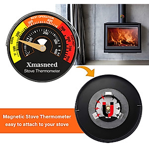 Wood Stove Thermometer Magnetic, Oven Stove Temperature Stove Top Thermometer for Wood Burning Stoves, Gas Stoves, Pellet Stove, Avoiding Stove Fan Damaged by Overheat