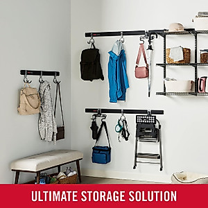 Rubbermaid FastTrack Garage Storage Utility Hooks, 5 Piece, Black, All in One Rail Hook Kit and Tool Organizer, Heavy Duty for Home/Garage/Shed/Garden