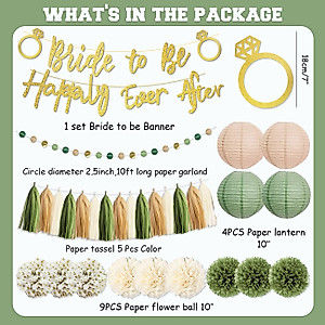 Generic Bridal Shower Decorations Sage Green Bride To Be Happily Ever After Banner Bridal Shower Paper Pompoms Bride To Be Bachelorette Party Decor Supplies