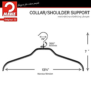 Mawa by Reston Lloyd Silhouette Series Non Slip Space Saving Narrow Clothing Hanger, Style 36-F, Set of 10, Black