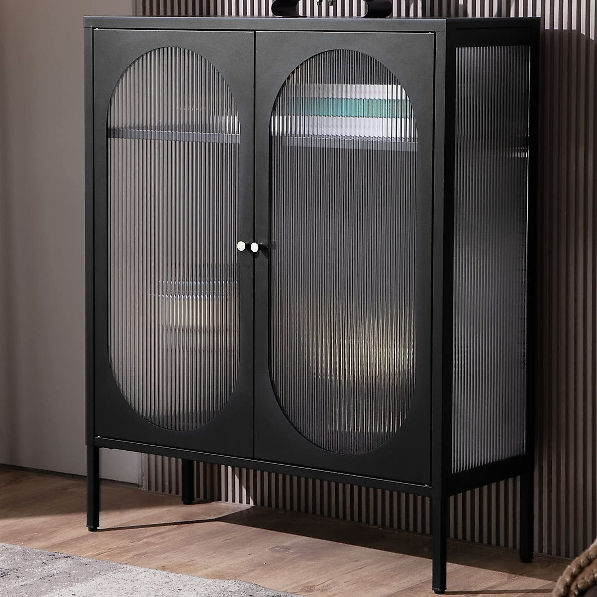 SICOTAS Sideboard Cabinet Buffet, Modern Accent Buffet Storage Cabinet with Glass Doors, Free Standing Cabinet for Living Room, Cupboard Console Table for Kitchen Dining Room, Black