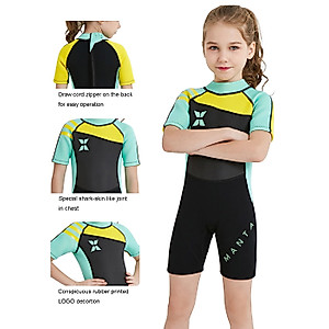 DIVE & SAIL Kids Shorty Suit Short Sleeve Warm Wetsuit 2.5mm Diving Suit Full Suit Back Zipper One Piece Swimsuit Green S
