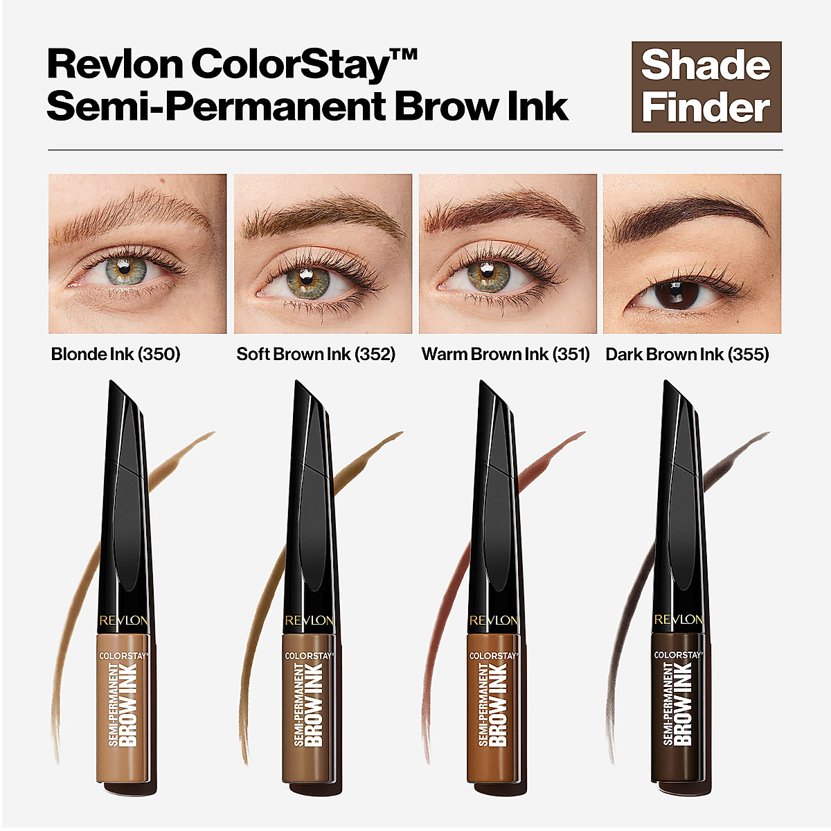 Revlon ColorStay 5-in-1 Semi-Permanent Brow Ink with Spoolie Brush, Waterproof, Transfer-proof, Smudge-proof, Easy to Remove Eyebrow Makeup, 352 Soft Brown Ink, 0.09 fl oz.