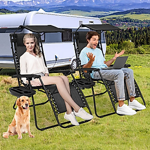 Meet perfect Zero Gravity Chairs Set of 2 with Canopy, Adjustable Outdoor Recliners Outdoor Patio Chairs Folding Reclining Lounge Chair w/Pillows and Cup Holder Trays- 2 Pack, Black
