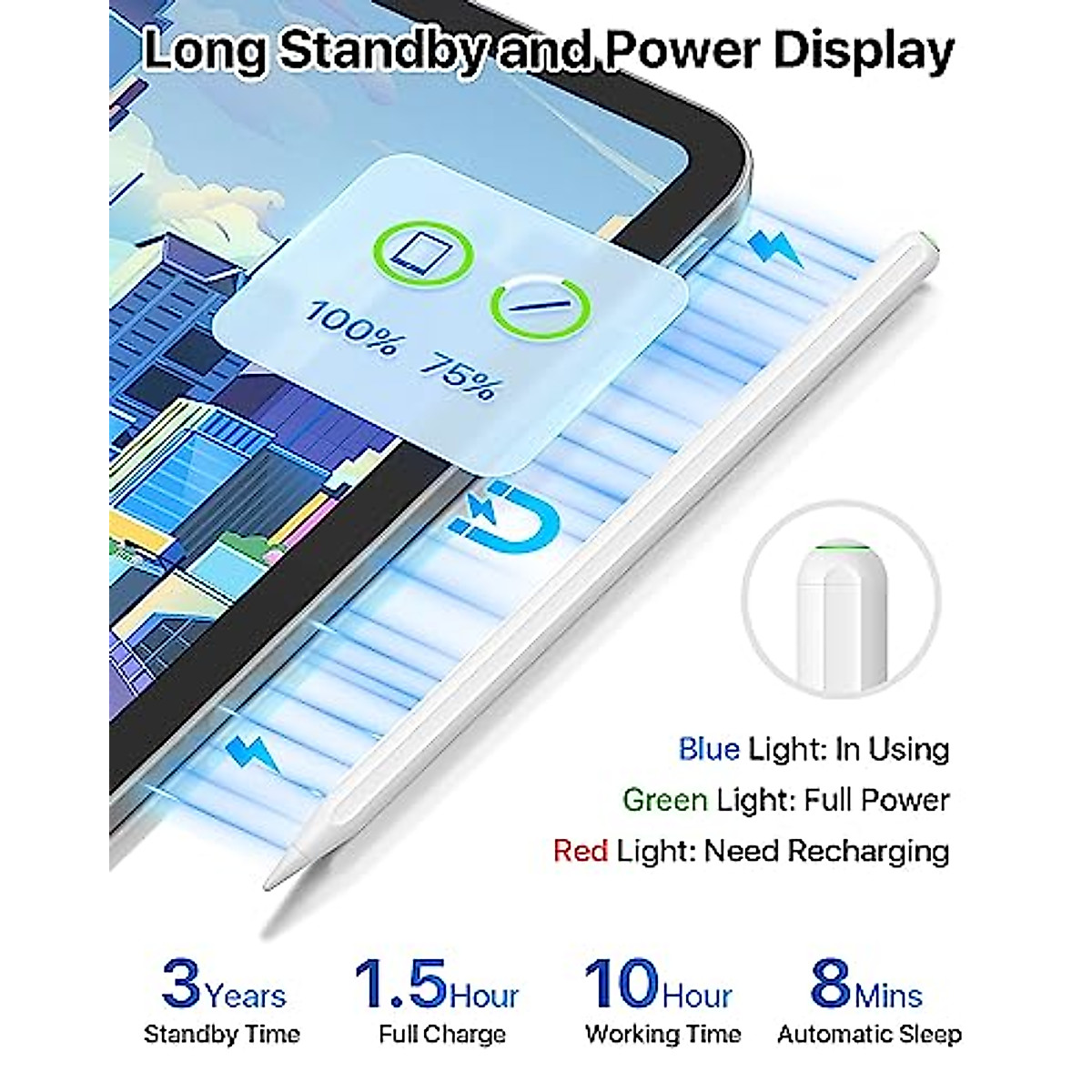 Stylus Pen for iPad with Magnetic Wireless Charging, Apple Smart Pen Colorful, iPad Pencil 2nd Generation Compatible with iPad Pro 11 in 1/2/3/4, iPad Pro 12.9 in 3/4/5/6, iPad Air 4/5, iPad Mini 6