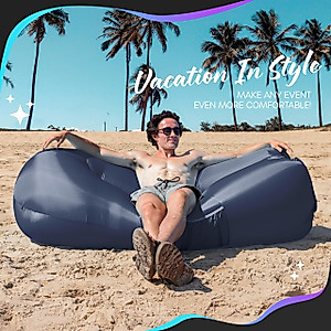 Nevlers 450Lbs Cap Outdoor Inflatable Couch for Camping Navy Blue| Tough 210T Polyester Air Chair Inflatable Lounger | Inflatable Chairs for Movie Night, Hiking, Travel Beach Chair & Portable Hammock