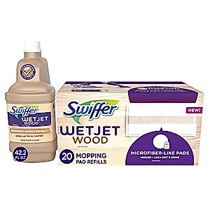 Swiffer WetJet Mops for Floor Cleaning, Hardwood Floor Cleaner, Mopping Refill Bundle, Includes: 20 Pads, 1 Cleaning Solution