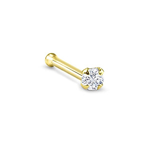 Yellow Gold Plated 925 Sterling Silver Nose Stud Bone Ring 3mm Prong Clear CZ 22G