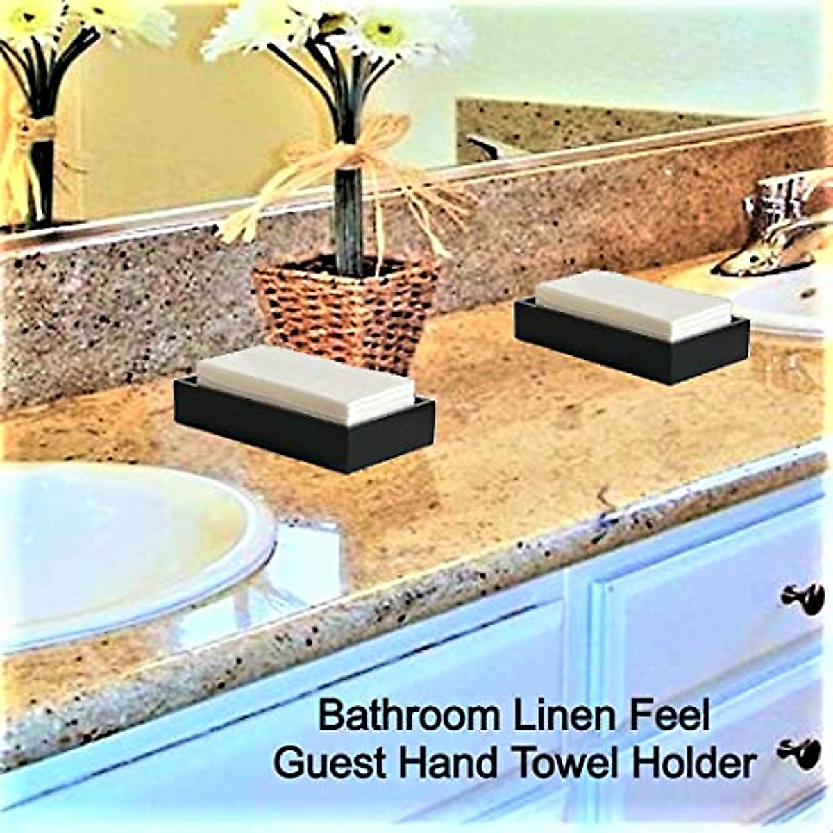 Bamboo Guest Towel Holder In Black (9.75"x 5.50"x 2") – Bathroom Napkin Tray – Multipurpose Organizer & Accessory Box - For Guest Bathroom, Desk, Dining Table, Kitchen Counter & Drawers