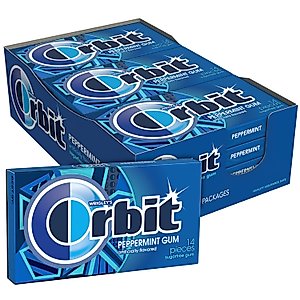 ORBIT Peppermint Sugar Free Chewing Gum, 12 Packs of 14-Pieces (168 Total Pieces)