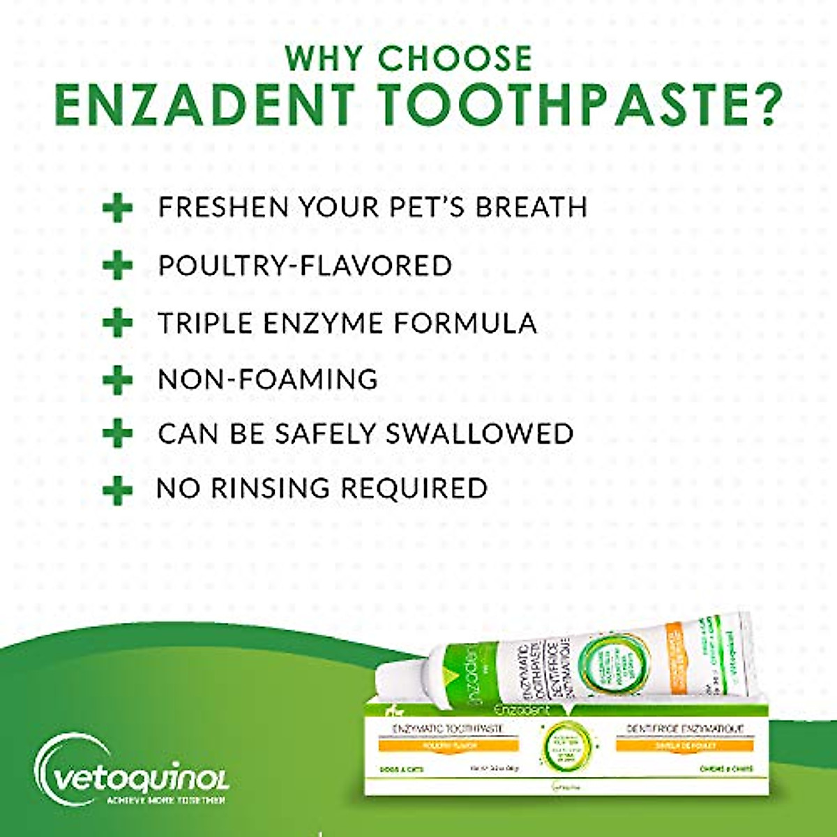 Vetoquinol Enzadent Enzymatic Toothpaste for Cats & Dogs – 3.2 oz, Poultry Flavor – Triple Enzyme Formula for Healthy Teeth & Gums – Oral Dental Care: Removes Plaque, Polishes Teeth & Freshens Breath