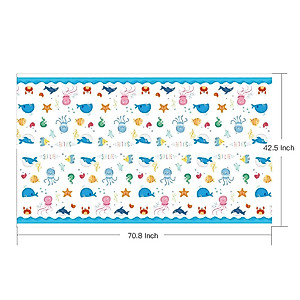 THEMEPT 2 PCS Sea Ocean Life Animals Fish Whale Crab Octopus Theme Tablecloth Cover for Kids Birthday Wedding Baby Shower Party Supplies and Decoration 71 * 43 inch