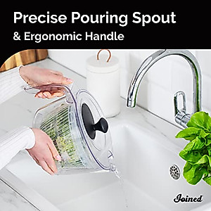 Joined Small Salad Spinner with Rotary Handle, Measuring Jug and Colander - Quick and Easy Multi-Use Lettuce Spinner, Vegetable Dryer, Fruit Washer, Pasta and Fries Spinner - 3.7 Qt
