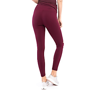 Hype Up Women's High Waisted Ripped Super Buttery Soft Active Wear Full Length Leggings with Inner Pocket (S-3X) Burgundy