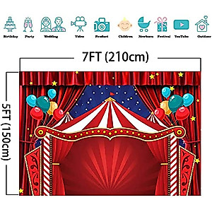 Red Curtain Stars Photography Backdrop Newborn Baby Shower Supplies Vinyl 7x5ft Big Top Circus Carnival Themed Birthday Party Photo Background Children Photo Booths Banner Decorations Cake Table