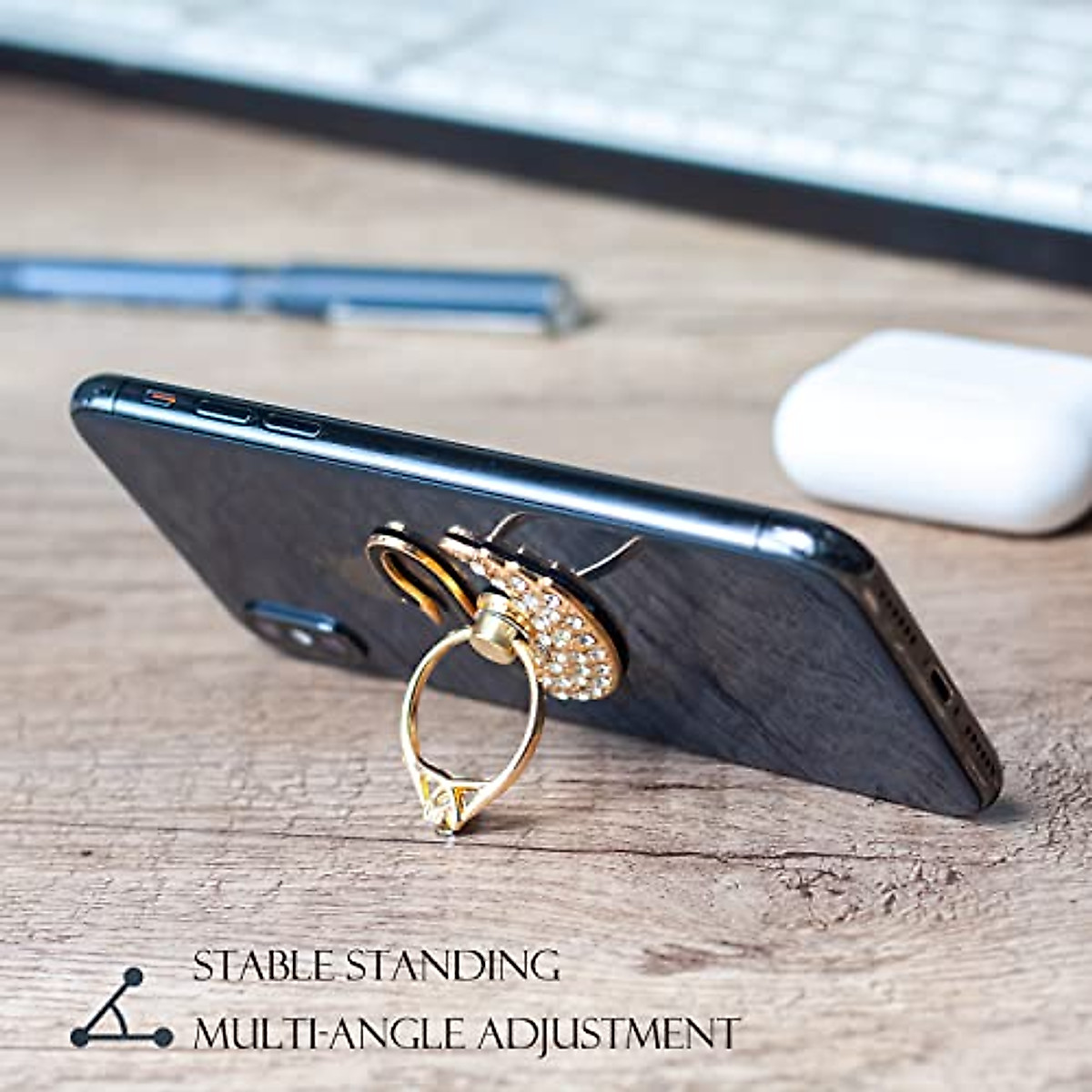 [2 Packs] Swan Glitter Bling Bling Phone Ring Holder, Sparkle Phone Ring Grip Artificial Diamond Stand,Rhinestone Cell Finger Ring for Phones,Pad