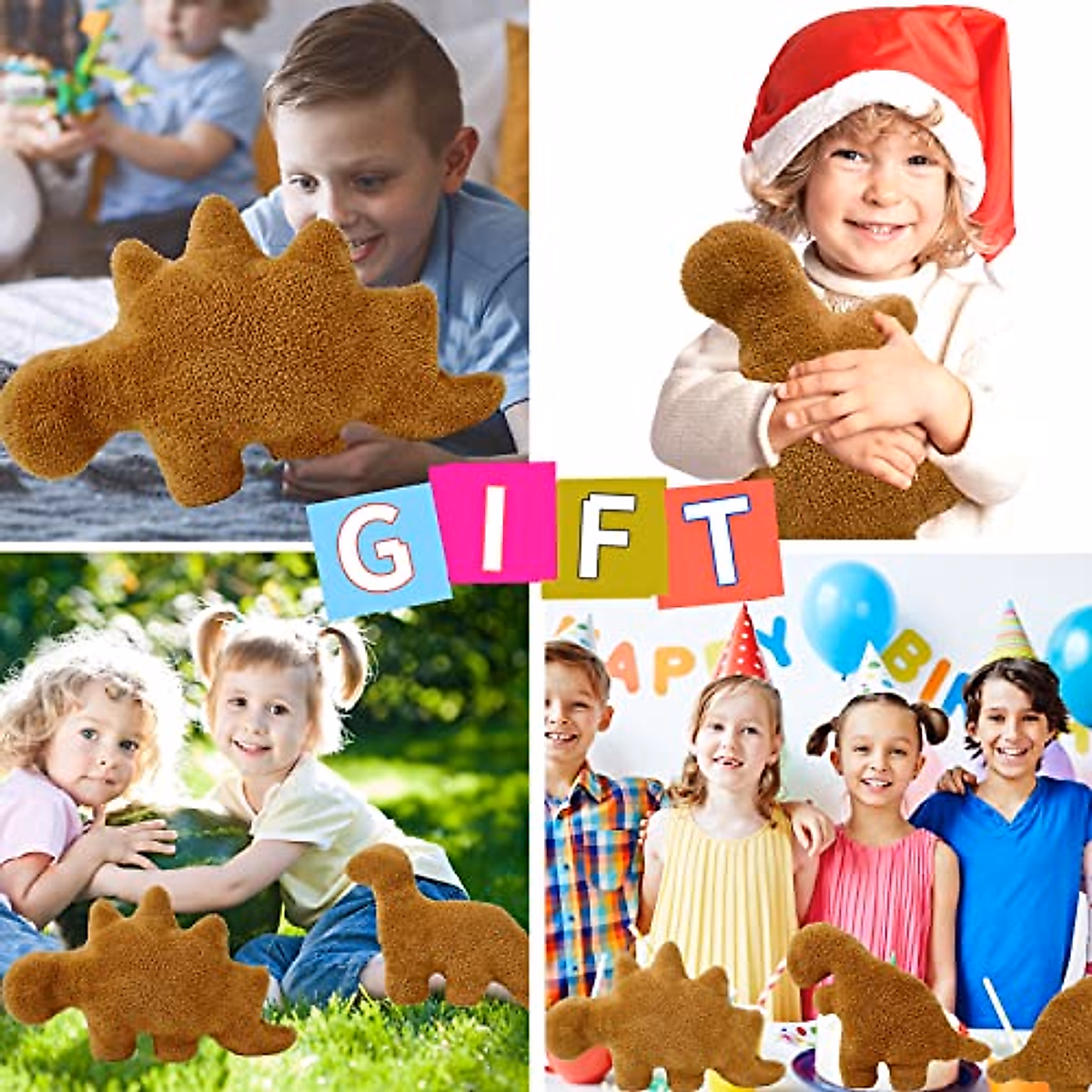 Isaacalyx Stegosaurus-18 inch Dino Chicken Nugget Plush, Soft Dinosaur Chicken Nuggets Pillow for Birthday Gifts, Dinosaur Theme Party Decorations (Dino-D)