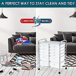 Sapodilla Rolling Storage Cart and Organizer with 12 Plastic Drawers-4 Lockable Casters for School Office Home Beauty Salon(White)