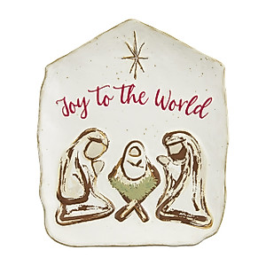Mud Pie Stoneware Christmas Nativity Serving Platter, Red, 10"x12"