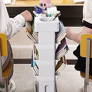Movable Bookshelf, Rolling Utility Cart Multifunctional Storage Trolley, Multilayer Capacity Bookshelves Organizer, Rotatable Removable Plastic Rolling Organization Shelf