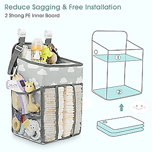 Maliton Hanging Diaper Caddy Organizer - Diaper Stacker for Changing Table, Crib, Playard or Wall & Nursery Organization Baby Shower Gifts for Newborn (Gray Cloud)