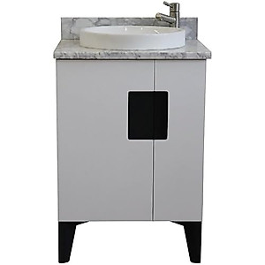 Kolb 25" Single Round Sink Vanity with White Marble Stone in White