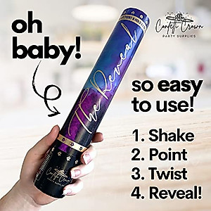 Confetti Crown Baby Gender Reveal Confetti Powder Cannon | 12” [PACK OF 4] 2 Pink & 2 Blue - 100% Biodegradable Confetti & Powder Smoke