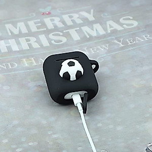 Wonhibo Soccer Airpods Case for Men Boys,Sport Cool Black Cover for Apple Airpod 1 & 2 with Keychain