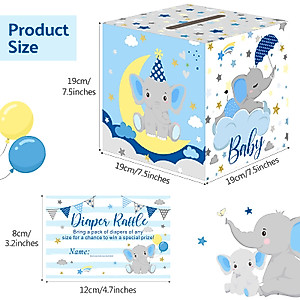 Yisong 50 Blue Elephant Diaper Raffle Tickets with Box for Baby Shower Invitations Baby Boy Elephant Themed Double Sided Card Baby Shower Birthday Decorations Gender Neutral Tickets Insert Card
