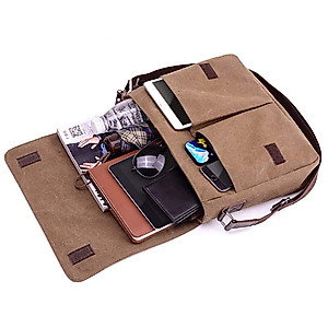 Unisex Messenger Bag Casual Canvas Bag Shoulder Sling Bag Satchel Messenger Bag for Men Work Office 13 inch Laptop Bag (Medium-Coffee)