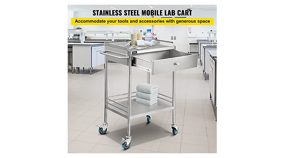 VEVOR Utility Cart - Durable Stainless Steel Rolling Cart