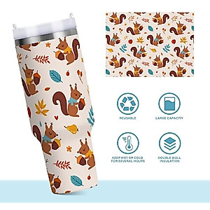 ARGTILDN 30 oz Tumbler Squirrels Hazelnut Nut Insulated Travel Mug with Handle and Straw Lid Stainless Steel Vacuum Coffee Cup Tea Beverage Container Water Bottles for Car Sports office