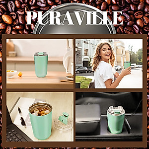 Puraville Insulated Tumblers with Lid, 14 oz Travel Coffee Mug Stainless Steel Vacuum Cup, Leak Proof Reusable Double Walled Coffee Tumbler for Iced and Hot Drinks, Green
