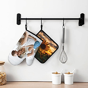 Custom Oven mitt with Photo Personalized Design Name Text Image Oven Mitts and Pot Holders Sets Heat Resistant Oven Gloves for Kitchen Cooking Baking Grilling Gifts (1right Oven mitt+1pot Holder Set)