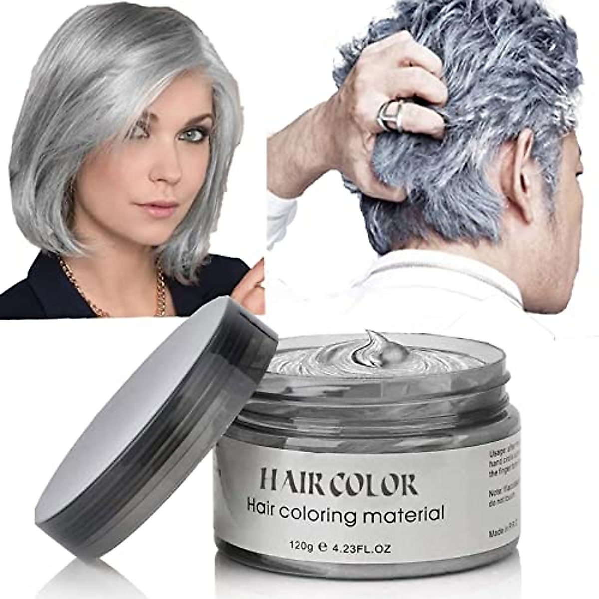 YHMWAX Fashion Silver Gray Hair Wax Pomade - Colorful Disposable Natural Hair Styling Gel for Party, Cosplay, Masquerade