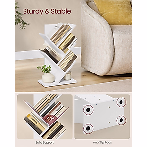 VASAGLE Tree Bookshelf, 5-Tier Bookcase, Small Bookshelf, Space-Saving Corner Shelf, Book Tree, Holds Books, CDs, Games, for Bedroom, Living Room, Home Office, Cloud White ULBC183T14