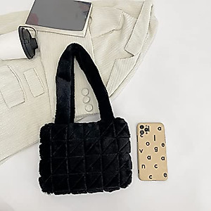 Shoulder Bags for Women Plush Tote Underarm Bags Soft Fluffy Casual Shoulder Handbags