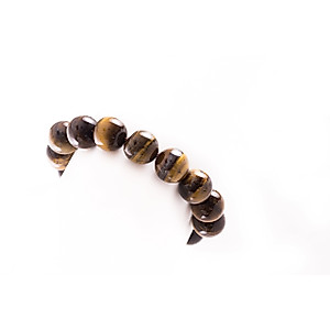 Om Shanti Crafts Tiger Stone Stretch Bracelet Tiger Beads Bracelet, Wear for Good Luck and Protection, 14mm Beads, Unisex (Fits 5"-7" Wrist) Yellow