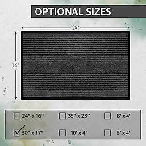 LuxUrux® Durable Rubber Door Mat, Heavy Duty Doormat, Indoor Outdoor, Easy Clean, Waterproof, Low-Profile Mats for Entry, Patio, Garage, High Traffic Entrance Ways (17'' x 30'', Striped Gray)