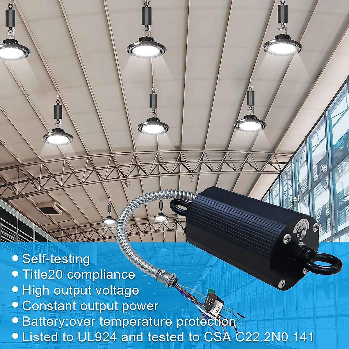 40W Emergency Driver for LED High Bay Light, 90 Min Emergency Battery Backup Power Supply Emergency LED Driver, External Driver Input AC100-347V- Output 170V DC,UL-Listed - IP65 Waterproof (8pack)