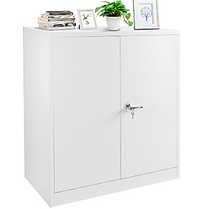 INTERGREAT Locking Cabinet for Office, Bathroom, Home, Laundry Room ,White Steel Storage Heavy Duty Lockable Metal Cabinet with Doors and Shelves,Lock